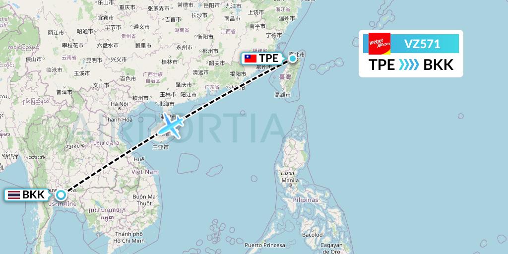 VZ571 Flight Status Thai Vietjet Air: Taipei to Bangkok (TVJ571)