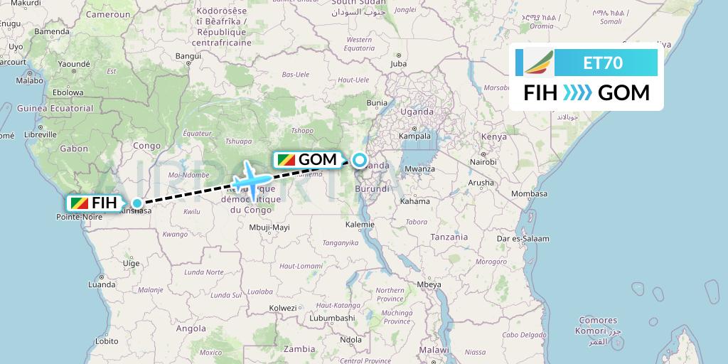 ET70 Flight Status Ethiopian Airlines: Kinshasa to Goma (ETH70)