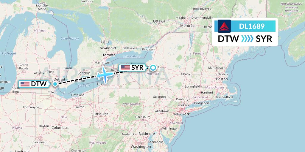 DL1689 Flight Status Delta Air Lines: Detroit to Syracuse (DAL1689)