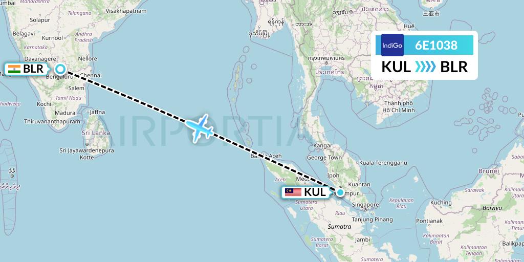6E1038 Flight Status IndiGo Airlines: Kuala Lumpur to Bangalore (IGO1038)