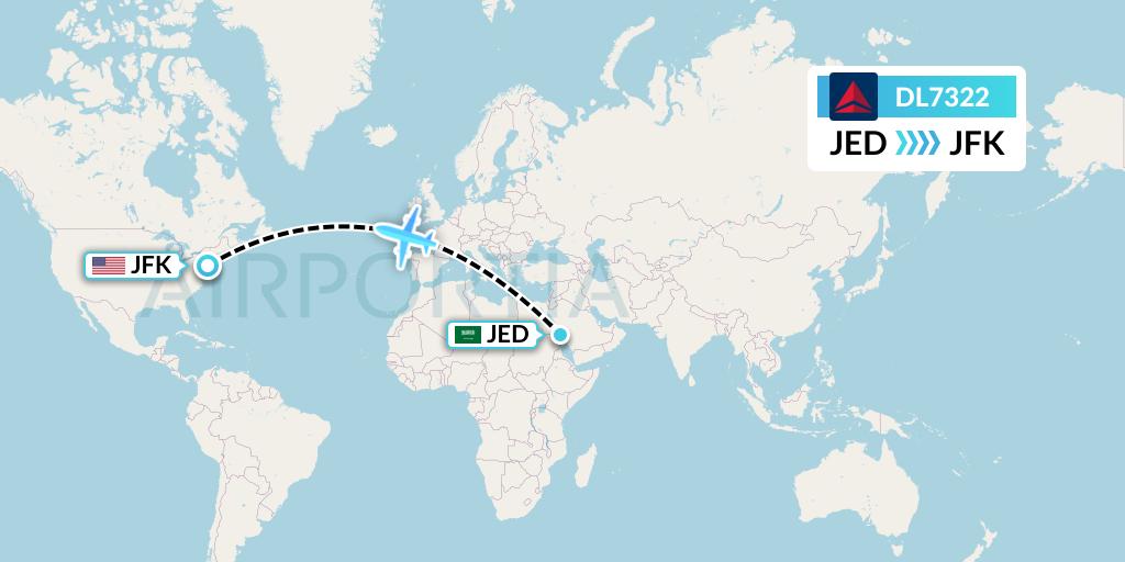 DL7322 Flight Status Delta Air Lines: Jeddah to New York (DAL7322)