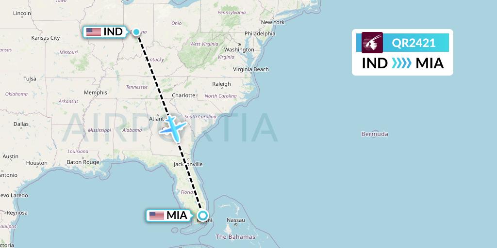 QR2421 Flight Status Qatar Airways: Indianapolis to Miami (QTR2421)