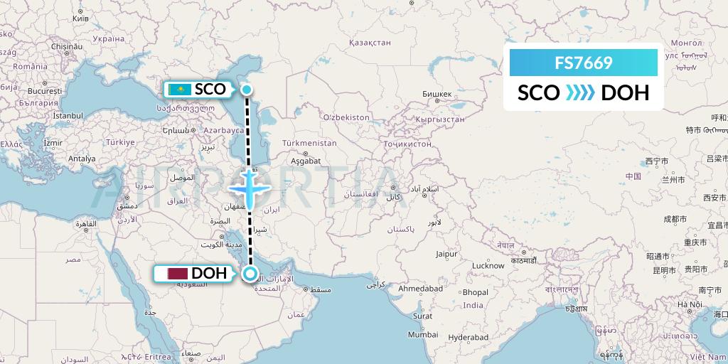 FS7669 Flight Status Flyr: Aktau to Doha (FOX7669)