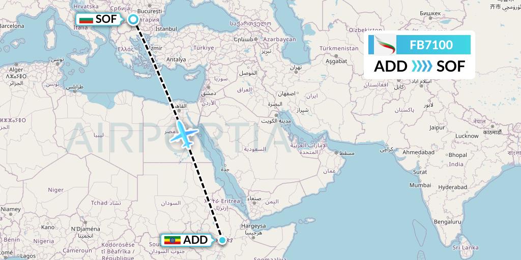 FB7100 Flight Status Bulgaria Air: Addis Ababa to Sofia (LZB7100)