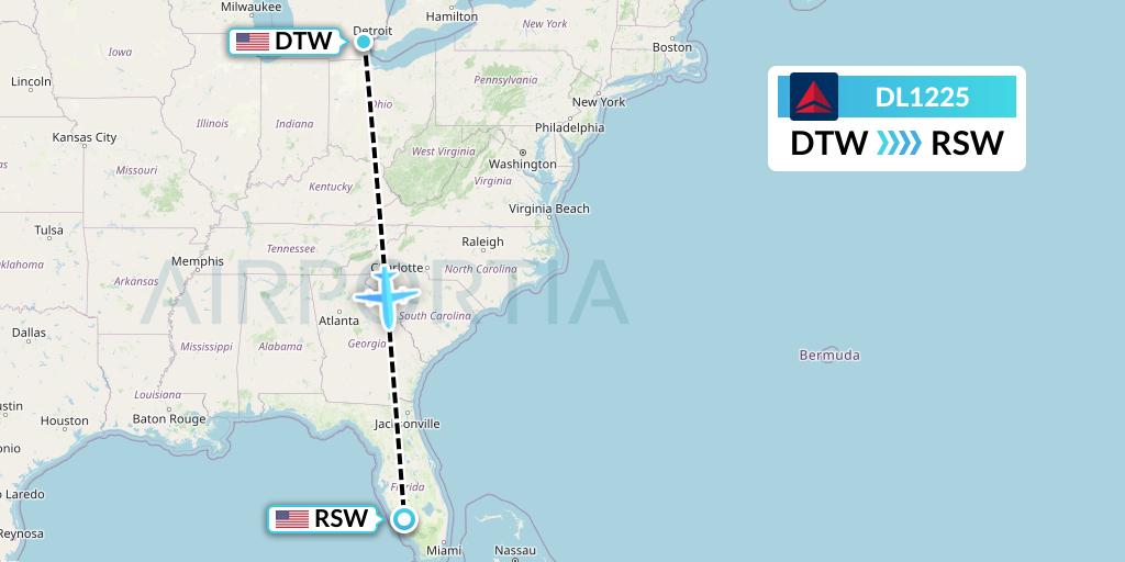 DL1225 Flight Status Delta Air Lines: Detroit to Fort Myers (DAL1225)