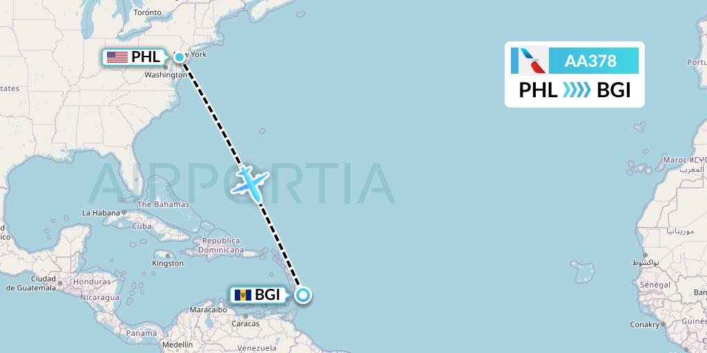 AA378 Flight Status American Airlines: Philadelphia to Bridgetown (AAL378)
