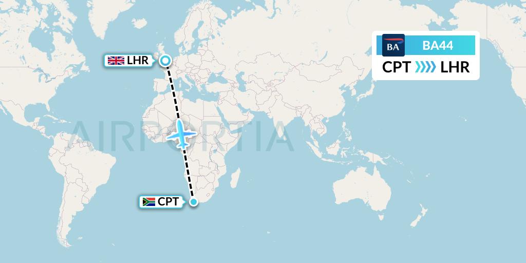 BA44 Flight Status British Airways: Cape Town to London (BAW44)