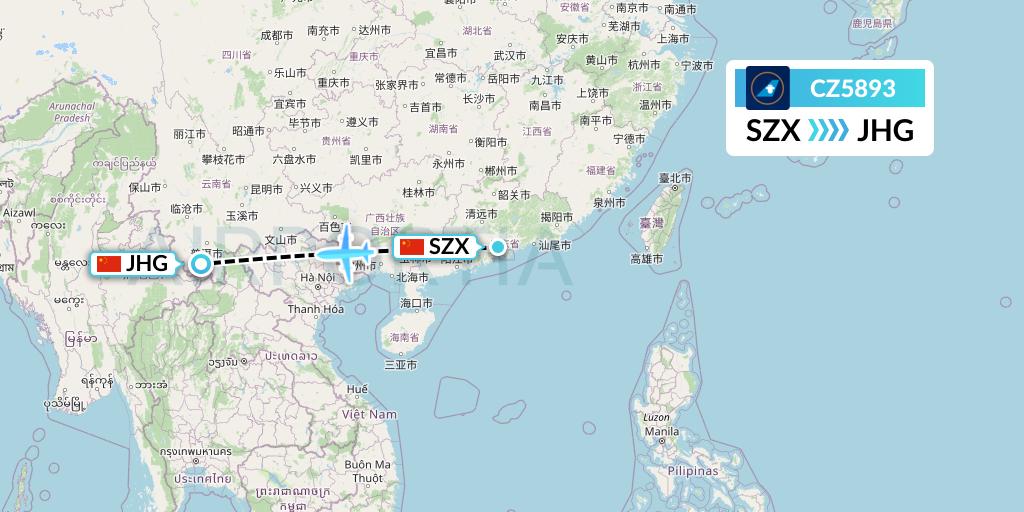 CZ5893 Flight Status China Southern Airlines: Shenzhen to Jinghong ...