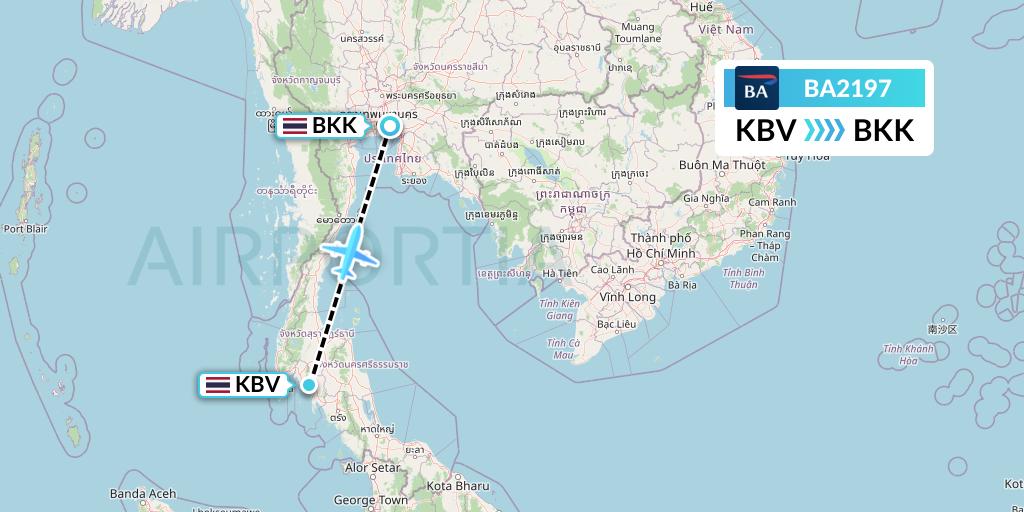 BA2197 Flight Status British Airways: Krabi to Bangkok (BAW2197)