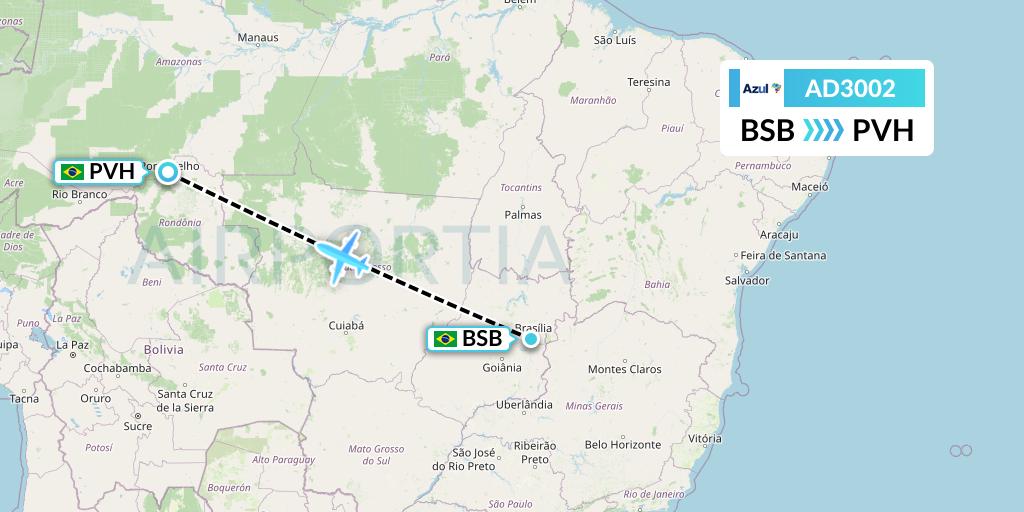 AD3002 Flight Status Azul Brazilian Airlines: Brasilia to Porto Velho ...