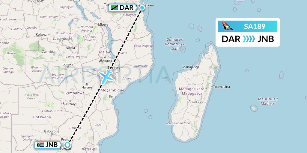 SA189 Flight Status South African Airways: Dar-es-Salaam to Johannesburg (SAA189)