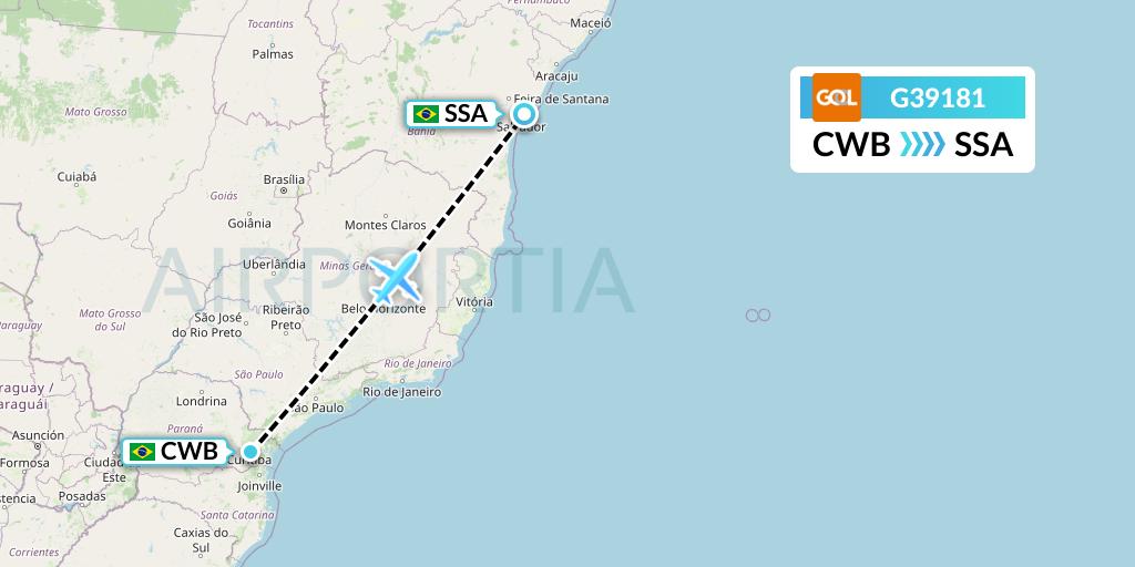 G39181 Flight Status GOL Transportes Aeros: Curitiba to Salvador (GLO9181)