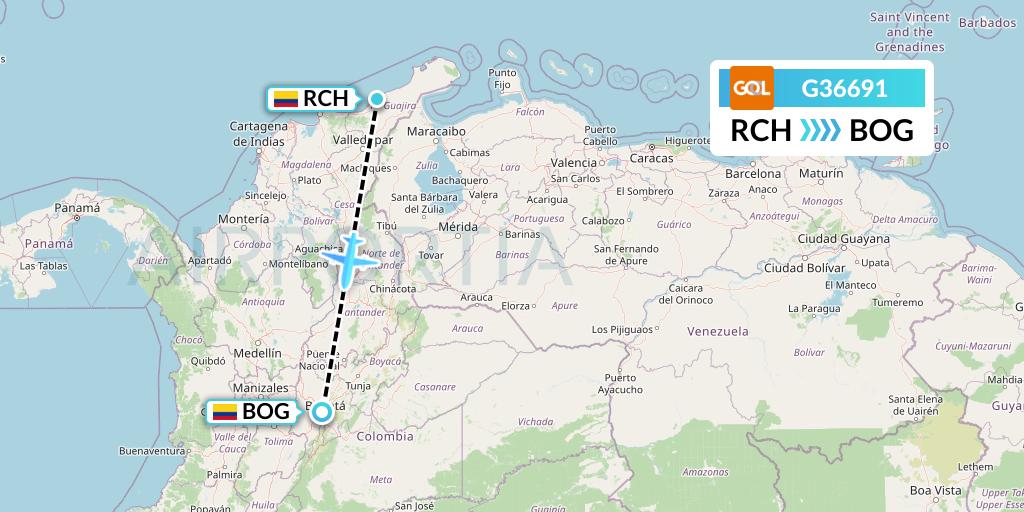 G36691 Flight Status GOL Transportes Aeros: Riohacha to Bogota (GLO6691)