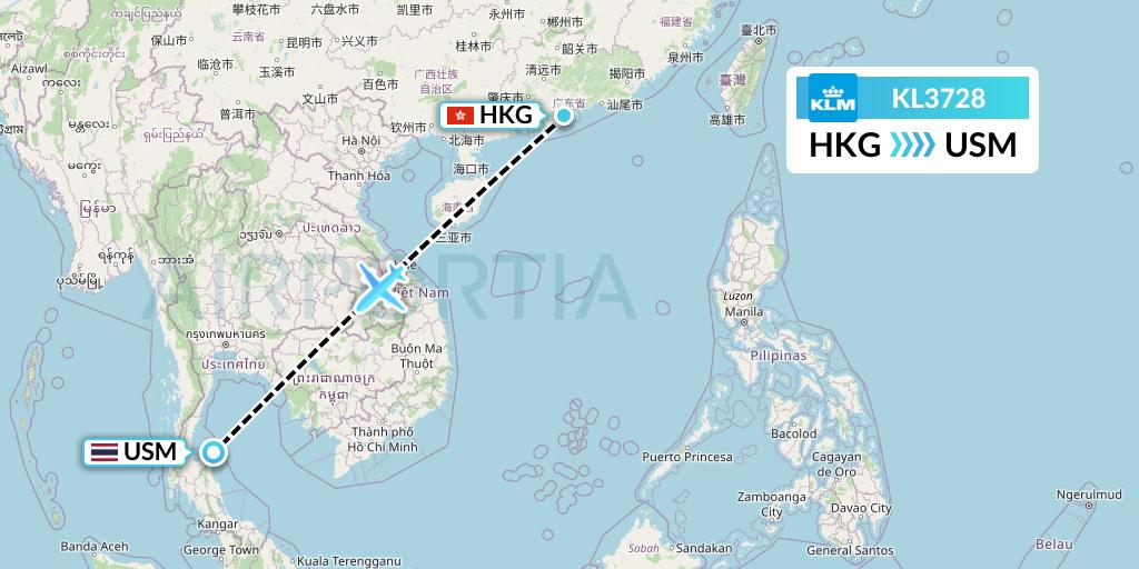 KL3728 Flight Status KLM: Hong Kong to Koh Samui (KLM3728)