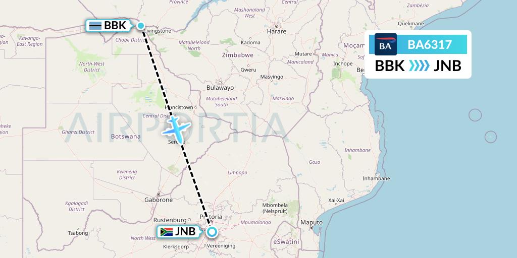 BA6317 Flight Status British Airways: Kasane to Johannesburg (BAW6317)