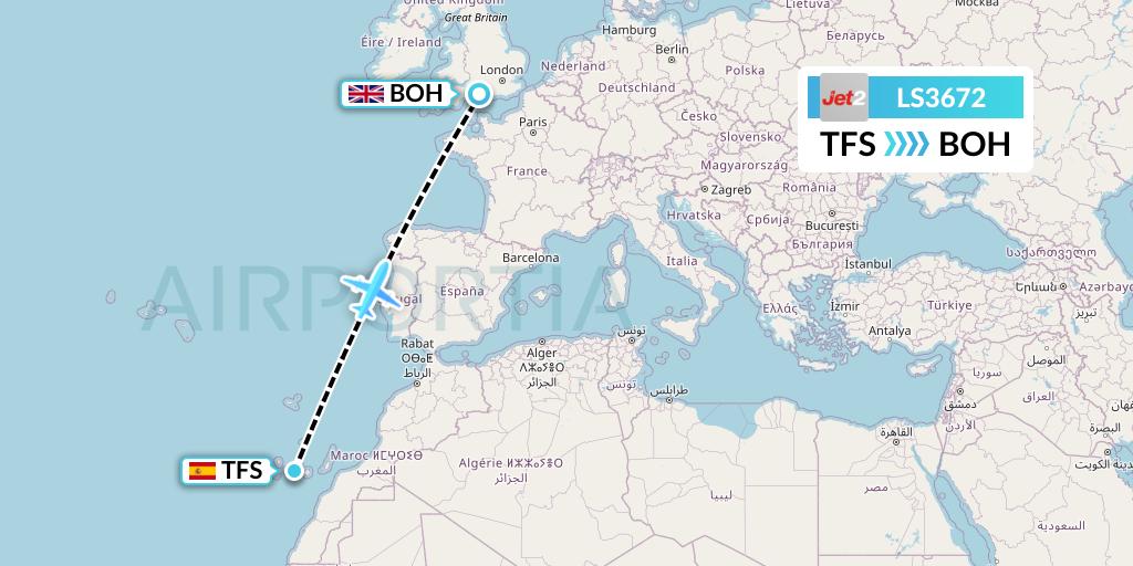 LS3672 Flight Status Jet2: Tenerife to Bournemouth (EXS3672)