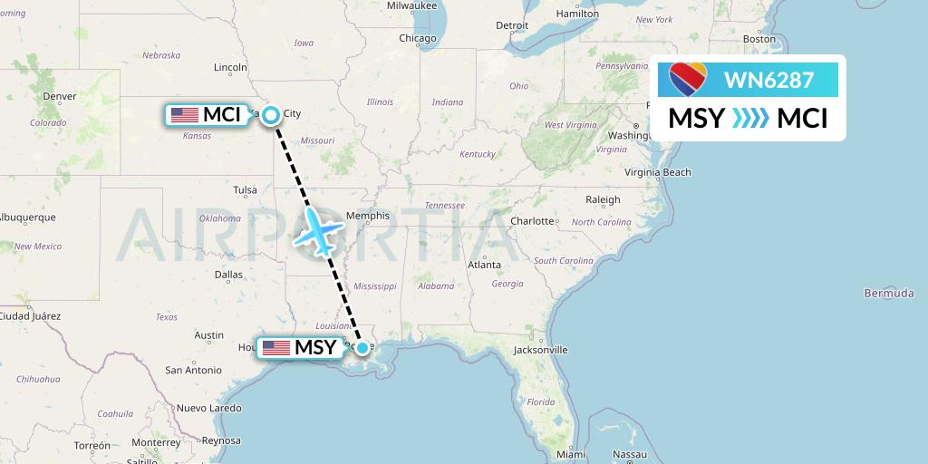 WN6287 Flight Status Southwest Airlines: New Orleans to Kansas City ...