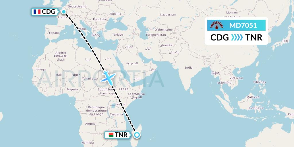 MD7051 Flight Status Air Madagascar: Paris to Antananarivo (MDG7051)