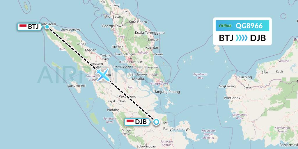 QG8966 Flight Status Citilink: Banda Aceh to Jambi (CTV8966)