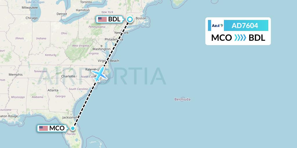 AD7604 Flight Status Azul Brazilian Airlines: Orlando to Windsor Locks ...