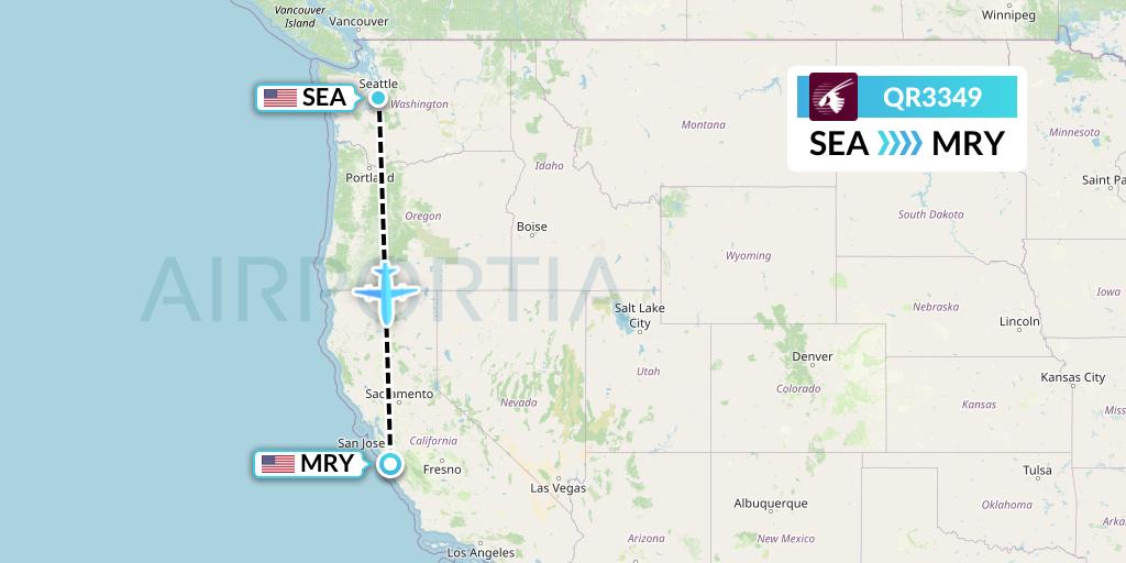 QR3349 Flight Status Qatar Airways: Seattle to Monterey (QTR3349)