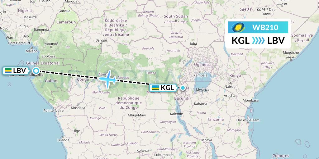 WB210 Flight Status RwandAir: Kigali to Libreville (RWD210)