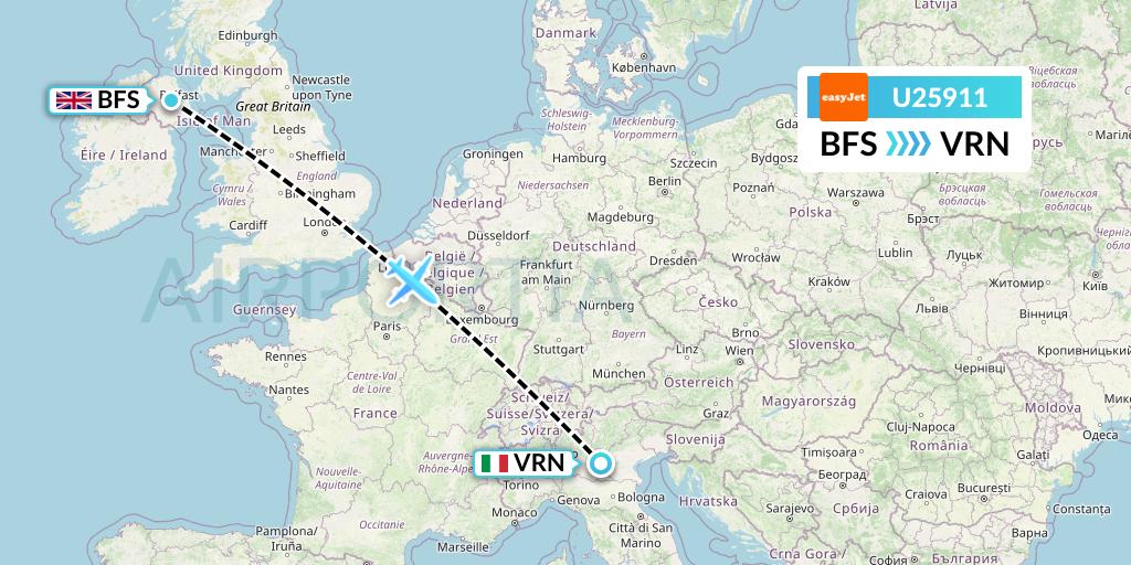 U25911 Flight Status EasyJet: Belfast to Verona (EZY5911)