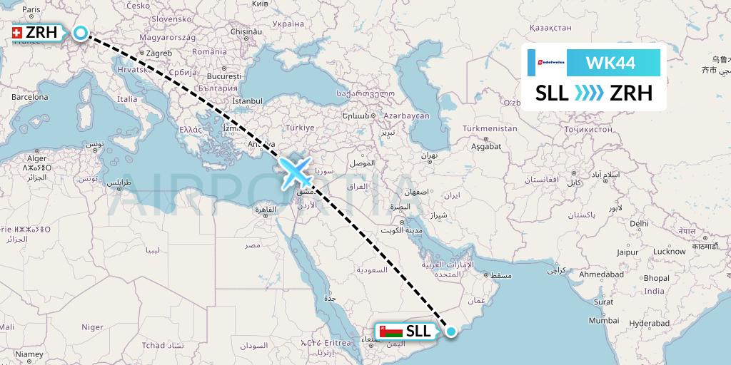 WK44 Flight Status Edelweiss Air: Salalah to Zurich (EDW44)