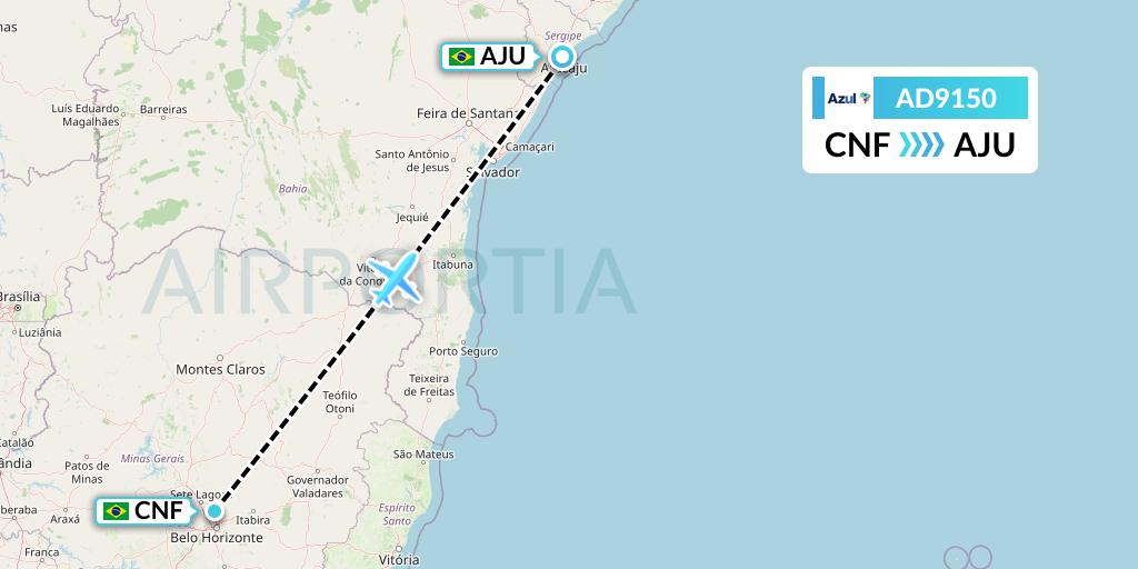 AD9150 Flight Status Azul Brazilian Airlines: Belo Horizonte to Aracaju ...