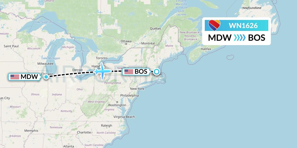 WN1626 Flight Status Southwest Airlines: Chicago to Boston (SWA1626)