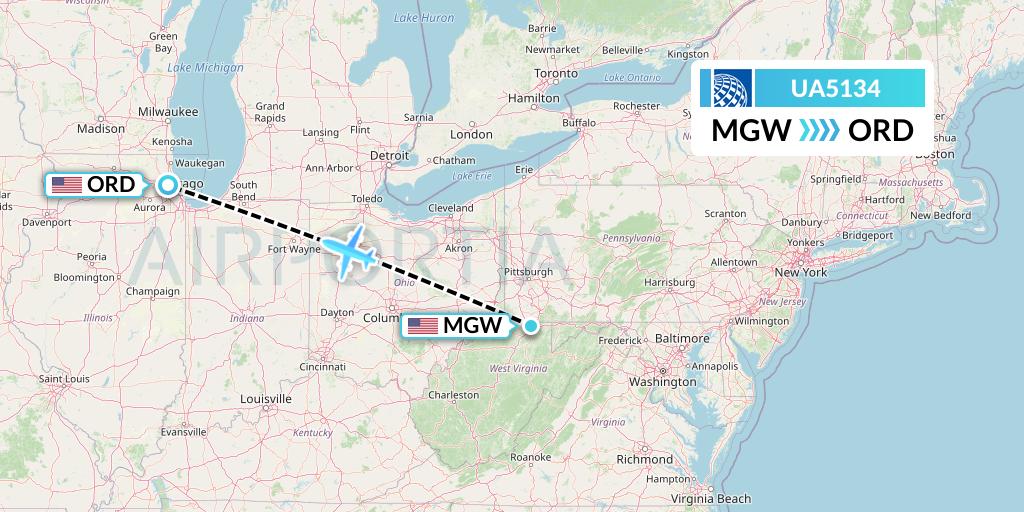 UA5134 Flight Status United Airlines: Morgantown to Chicago (UAL5134)