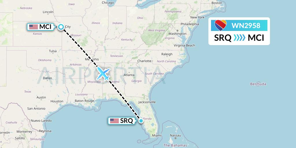WN2958 Flight Status Southwest Airlines: Sarasota to Kansas City (SWA2958)