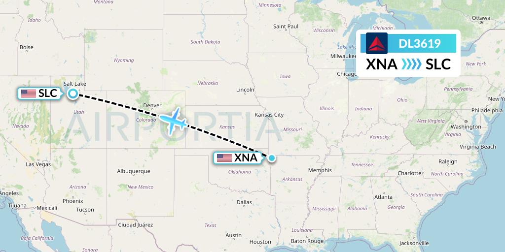 DL3619 Flight Status Delta Air Lines: Bentonville to Salt Lake City ...