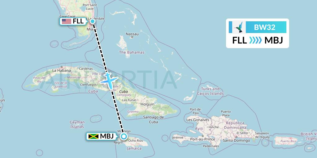 BW32 Flight Status Caribbean Airlines: Fort Lauderdale to Montego Bay ...