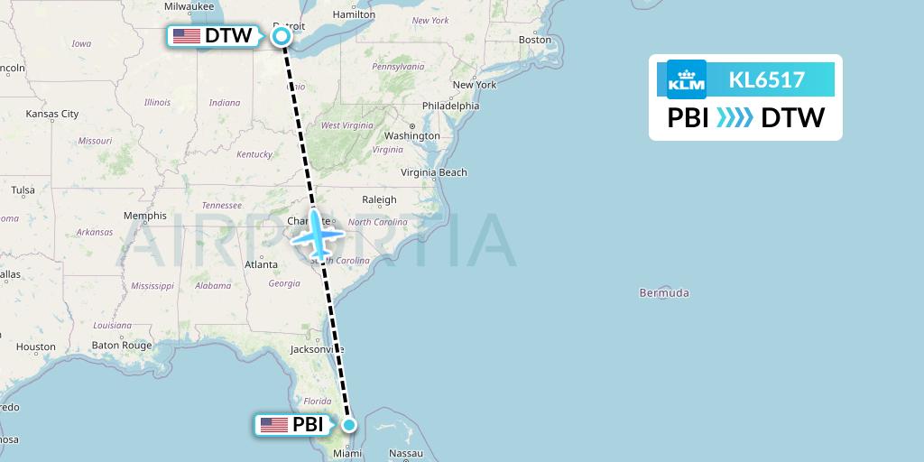 KL6517 Flight Status KLM: West Palm Beach to Detroit (KLM6517)