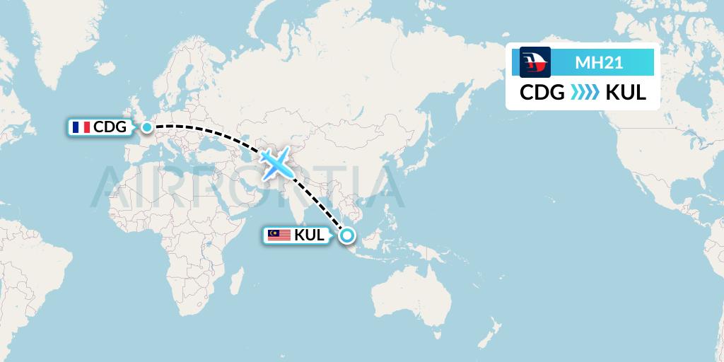 MH21 Flight Status Malaysia Airlines: Paris to Kuala Lumpur (MAS21)