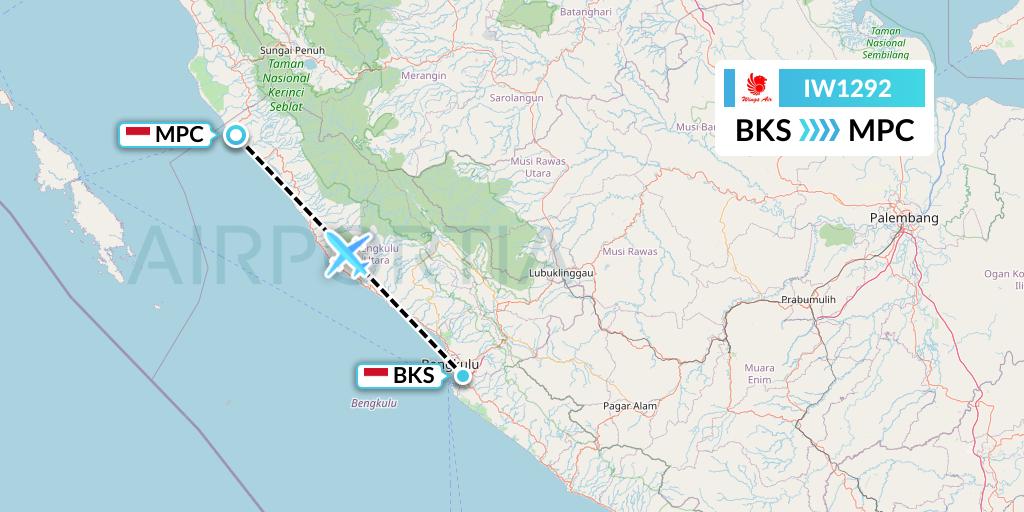 IW1292 Flight Status Wings Air: Bengkulu to Muko Muko-Sumatra Island ...