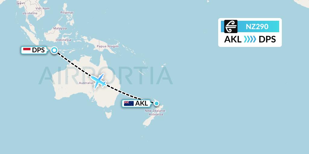 NZ290 Flight Status Air New Zealand: Auckland to Denpasar (ANZ290)