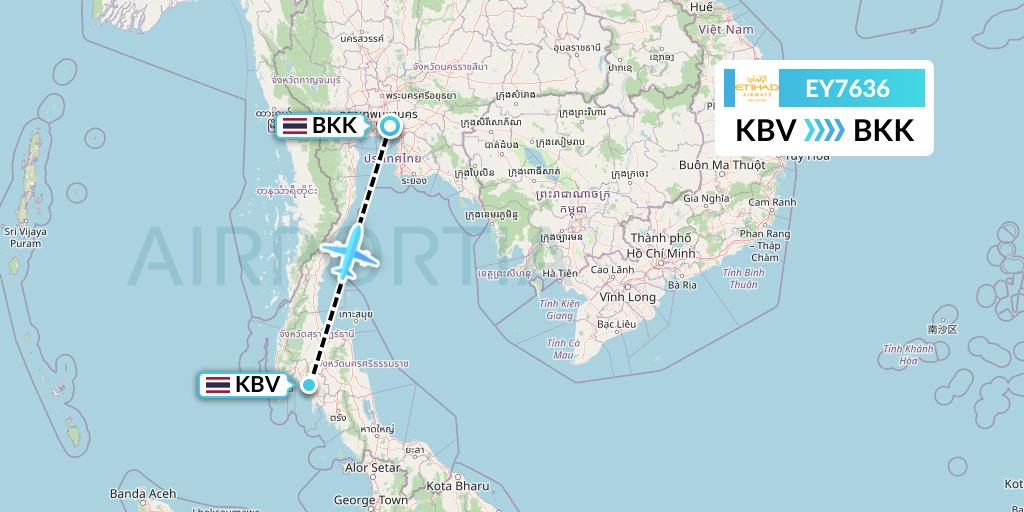EY7636 Flight Status Etihad Airways: Krabi to Bangkok (ETD7636)