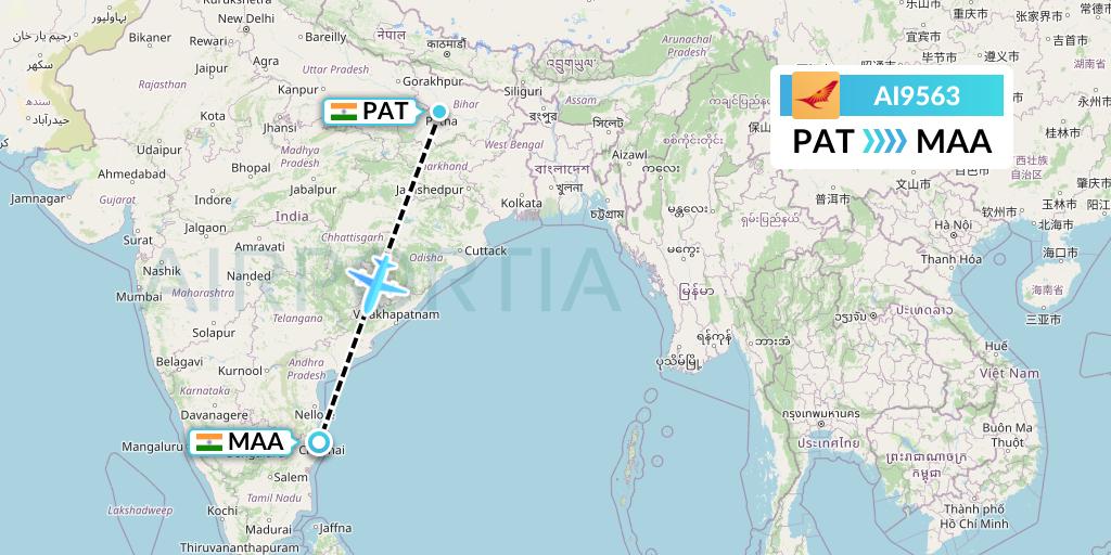 AI9563 Flight Status Air India: Patna to Chennai (AIC9563)