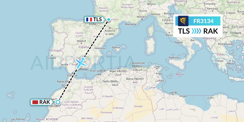 FR3134 Flight Status Ryanair: Toulouse to Marrakesh (RYR3134)