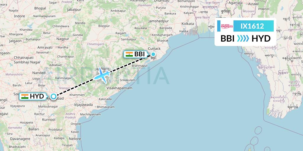 IX1612 Flight Status Air India Express: Bhubaneswar to Hyderabad (AXB1612)