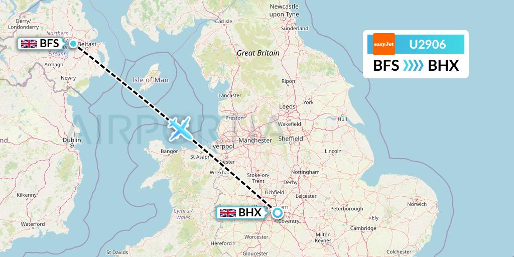 U2906 Flight Status EasyJet: Belfast to Birmingham (EZY906)