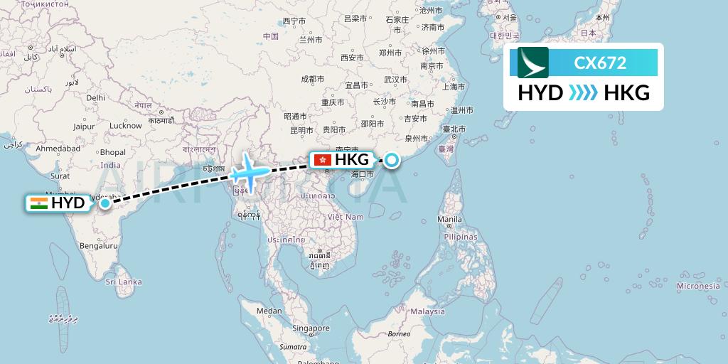 CX672 Flight Status Cathay Pacific: Hyderabad to Hong Kong (CPA672)