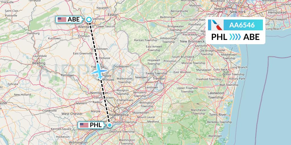 AA6546 Flight Status American Airlines: Philadelphia to Allentown (AAL6546)