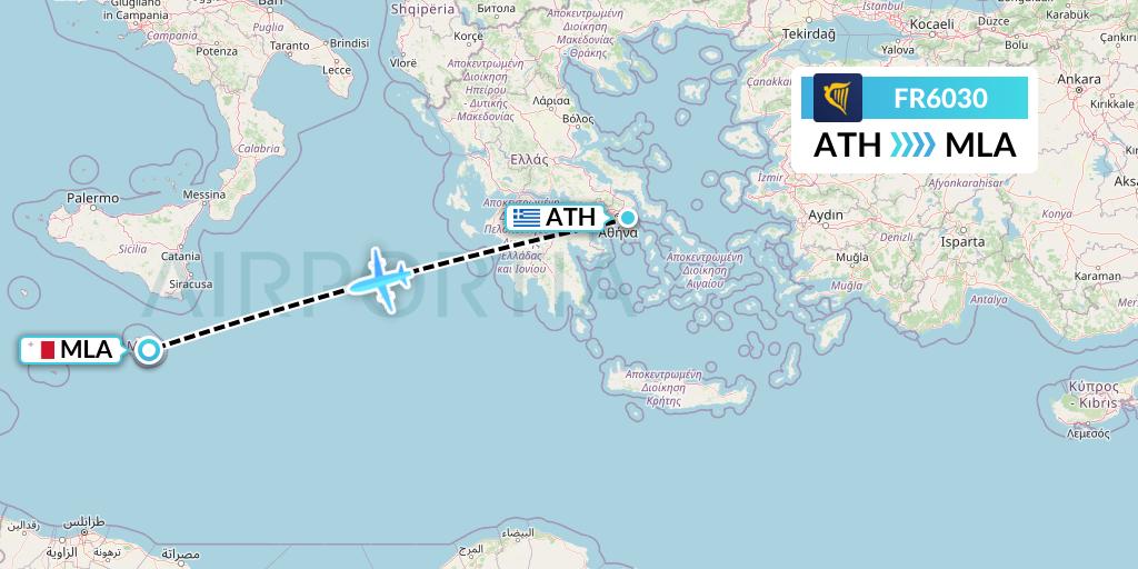 FR6030 Flight Status Ryanair: Athens to Malta (RYR6030)