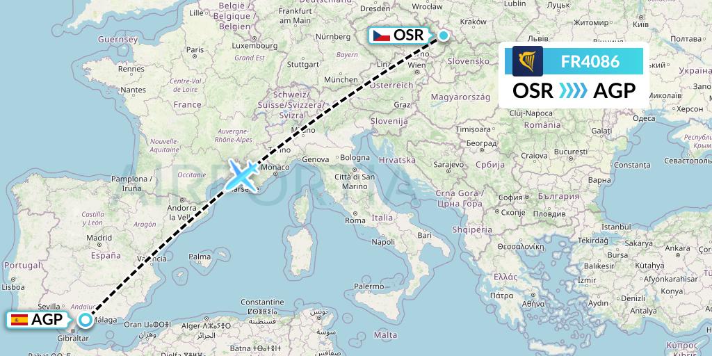 FR4086 Flight Status Ryanair: Ostrava to Malaga (RYR4086)