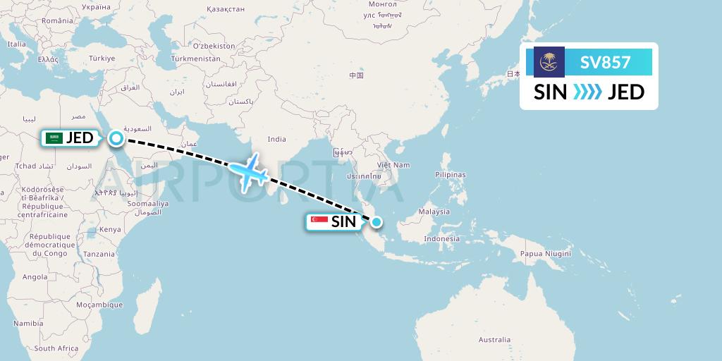 SV857 Flight Status Saudi Arabian Airlines: Singapore to Jeddah (SVA857)