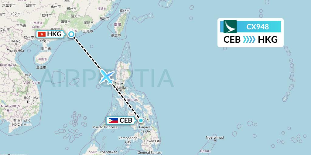 CX948 Flight Status Cathay Pacific: Cebu to Hong Kong (CPA948)