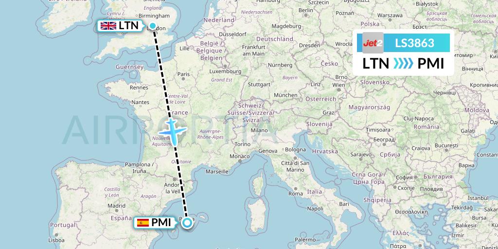 LS3863 Flight Status Jet2: London to Palma de Mallorca (EXS3863)